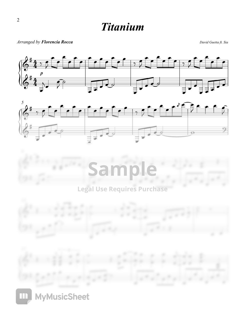 David Guetta ft. Sia - Titanium Sheet Music by Florencia Rocca