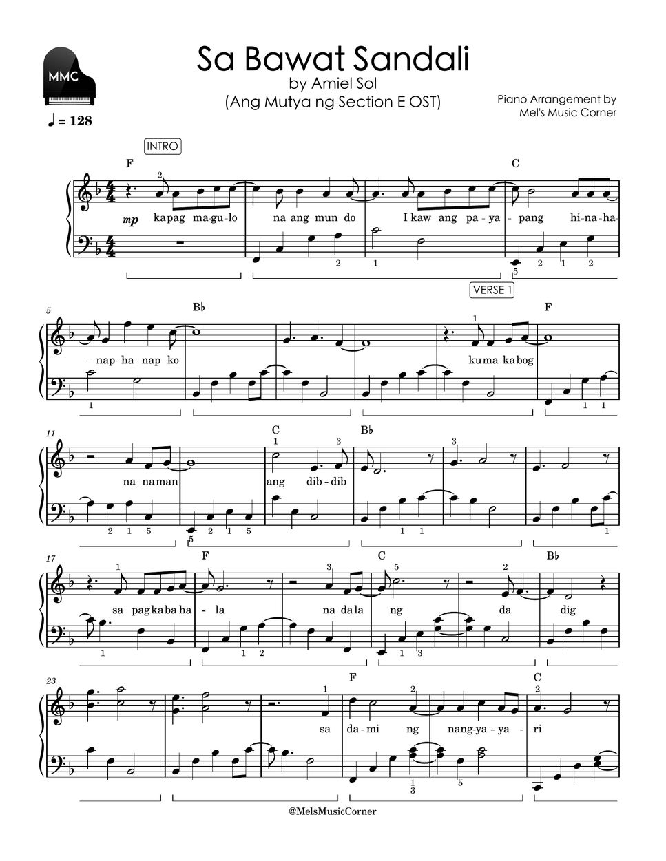 Amiel Sol - Sa Bawat Sandali - Ang Mutya ng Section E OST (piano sheet music) Sheet Music by Mel ...