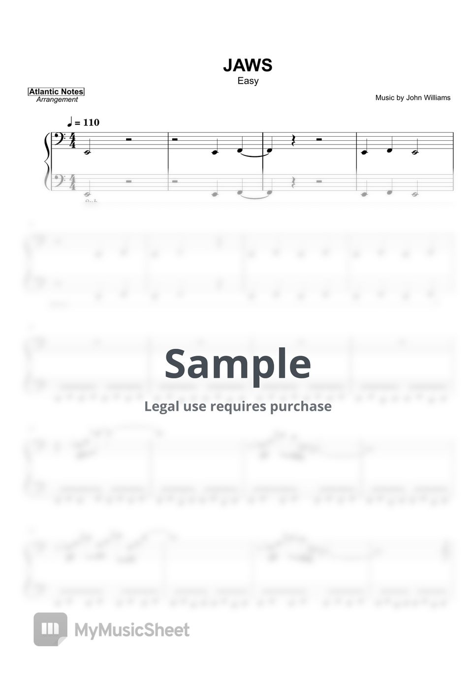 John Williams - Jaws Theme Sheet Music by Atlantic Notes