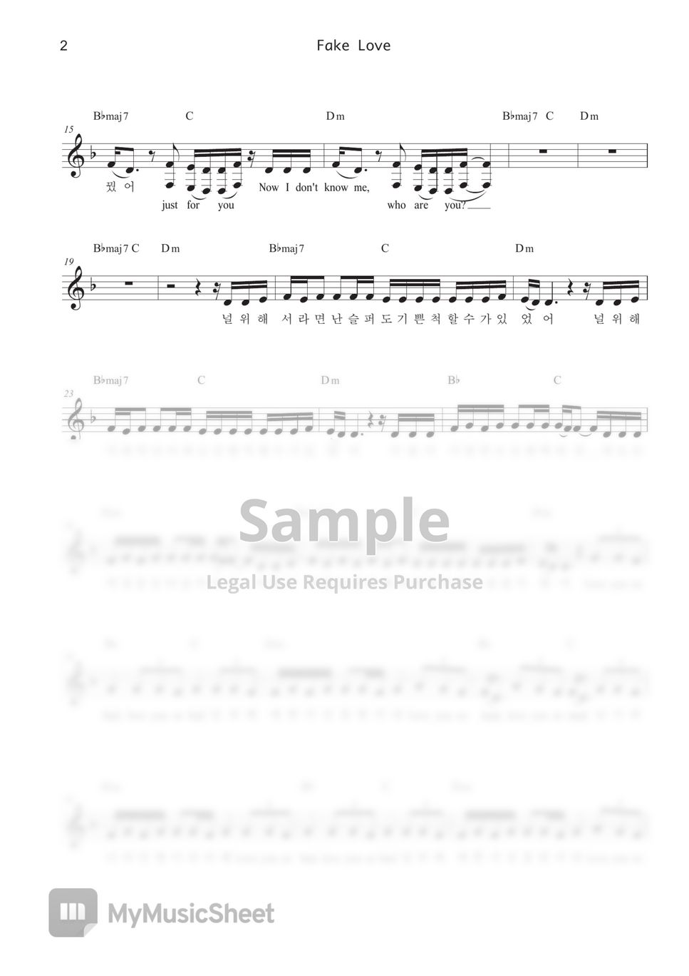 Bts 방탄소년단 Fake Love Sheets By Bell