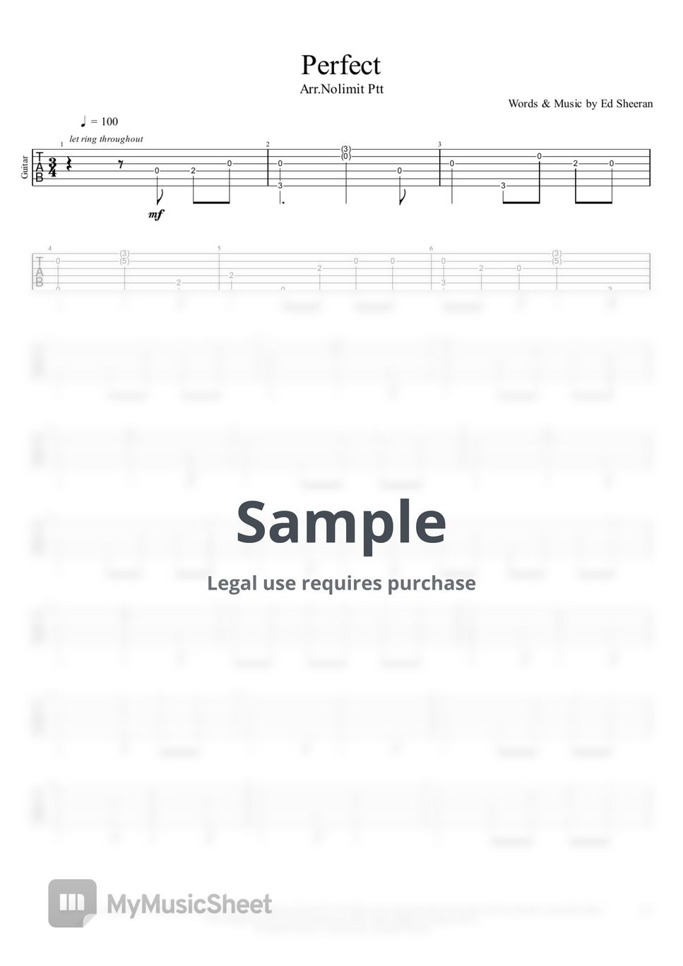 Ed Sheeran - Perfect (Guitar Fingerstyle) Sheet Music by Nolimit Ptt