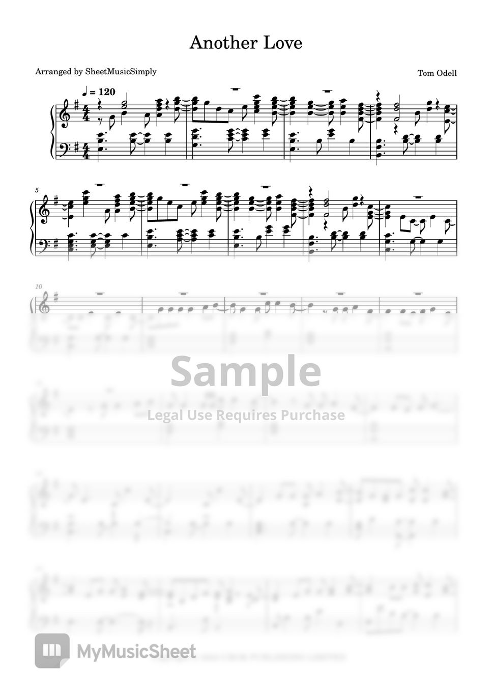 Tom Odell - Another Love Sheet Music by SheetMusicSimply
