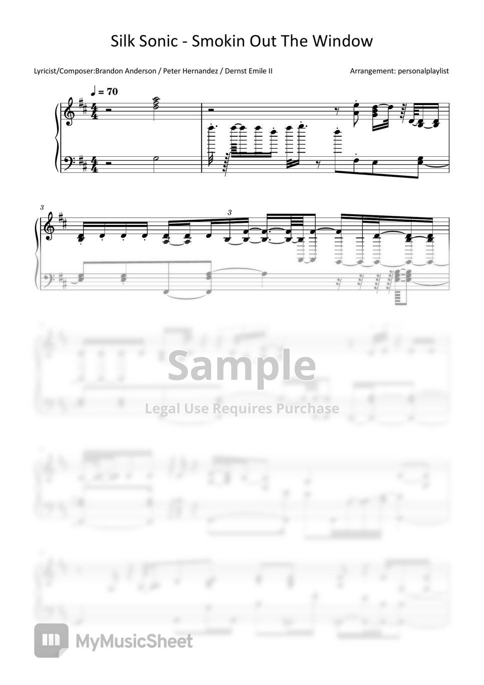 Silk Sonic - Smokin Out The Window Partition musicale by personalplaylist