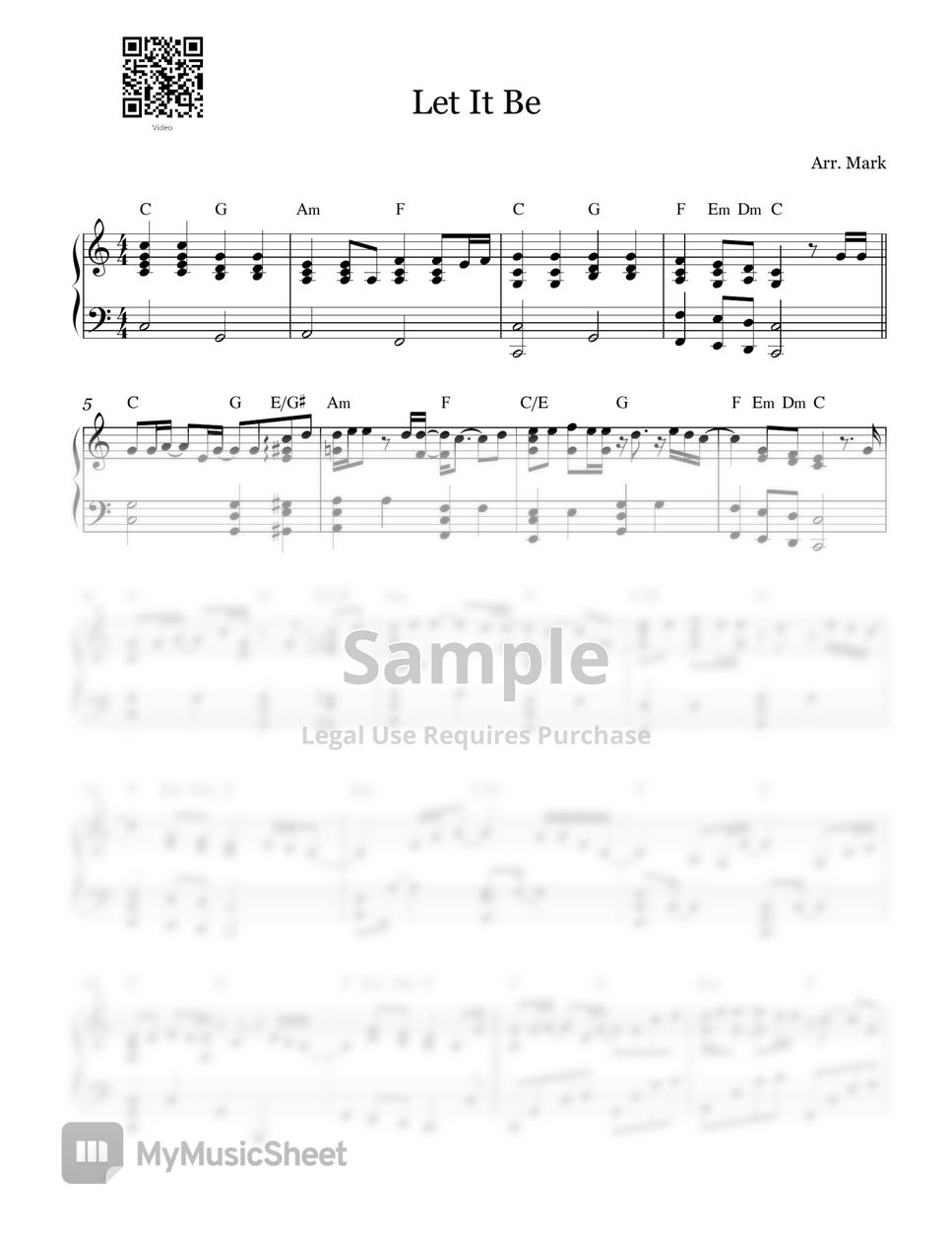 The Beatles - Let It Be (Jazz Version) by Mark Piano Partitur by Mark Piano