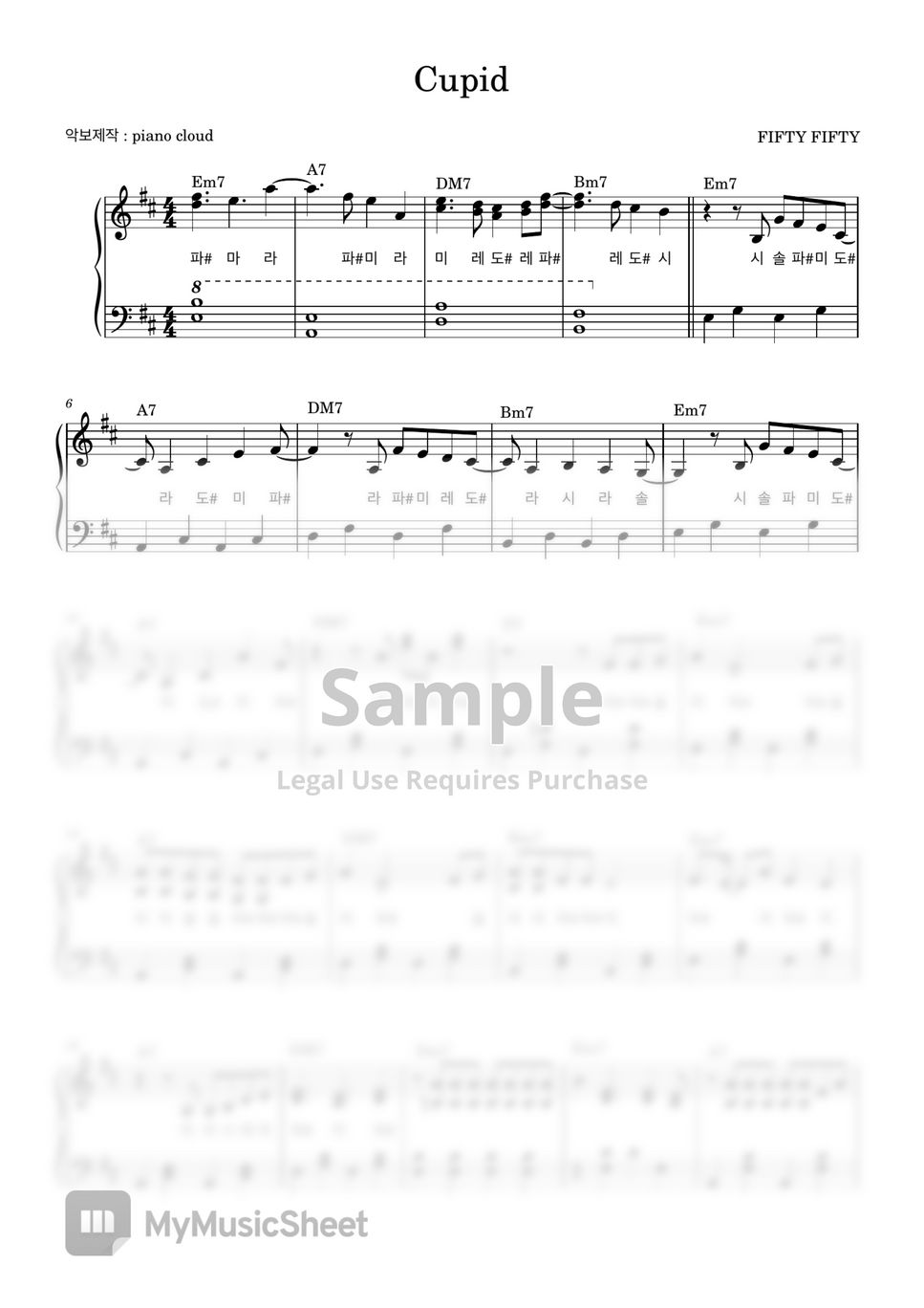 FIFTY FIFTY(피프티 피프티) - Cupid Sheet Music by 피아노클라우드(piano cloud)