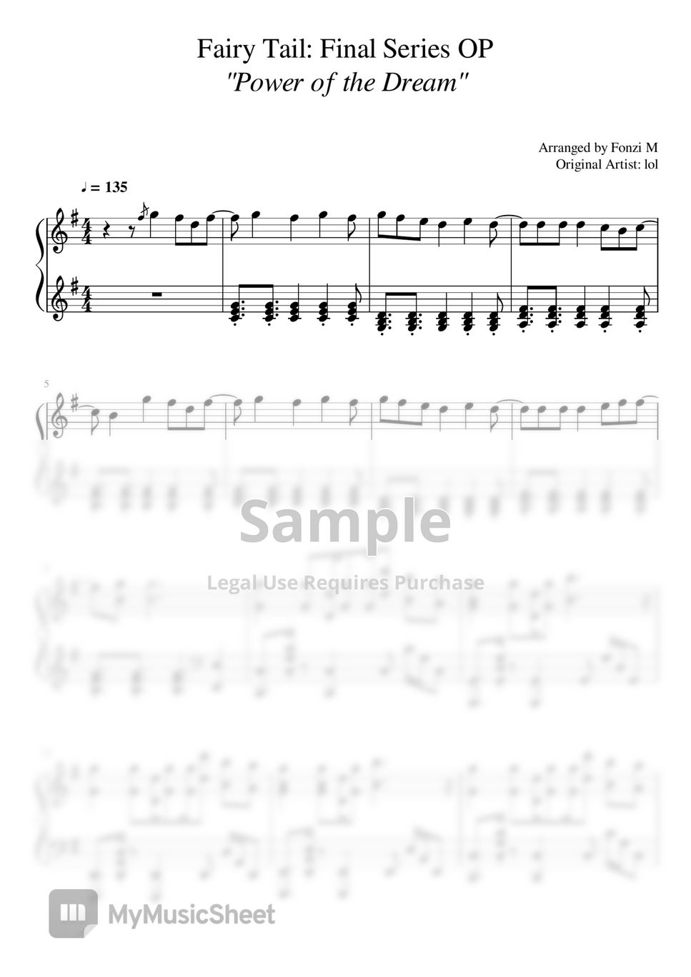 lol - Fairy Tail: Final Series OP - "Power of the Dream" 악보 by Fonzi M