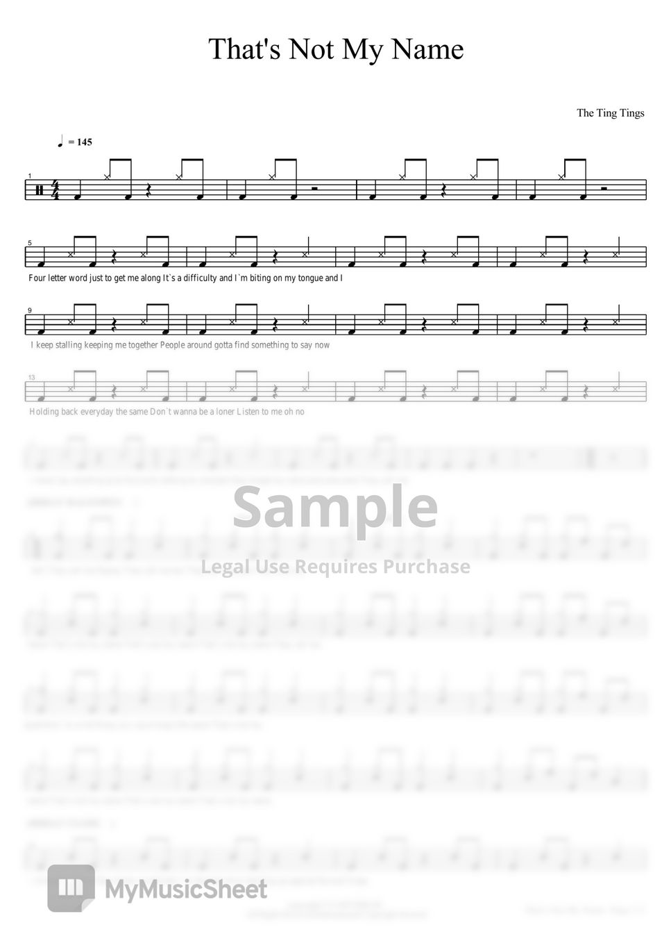 The Ting Tings - That's Not My Name Sheet Music by COPYDRUM