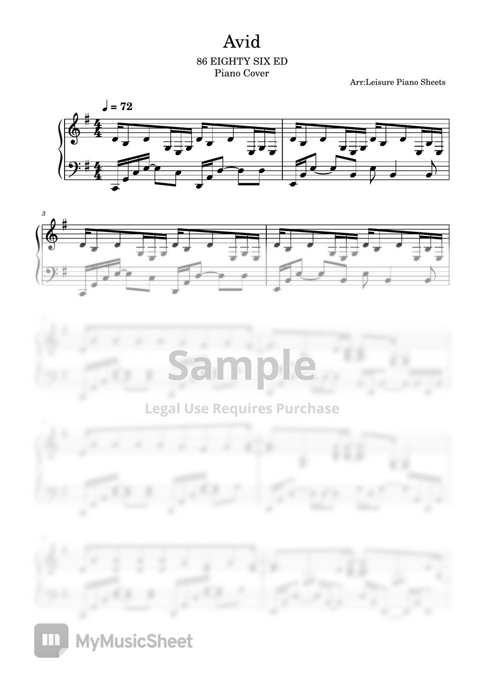 SawanoHiroyuki - Avid- 86 EightySix ED 曲谱 by Leisure Piano Sheets
