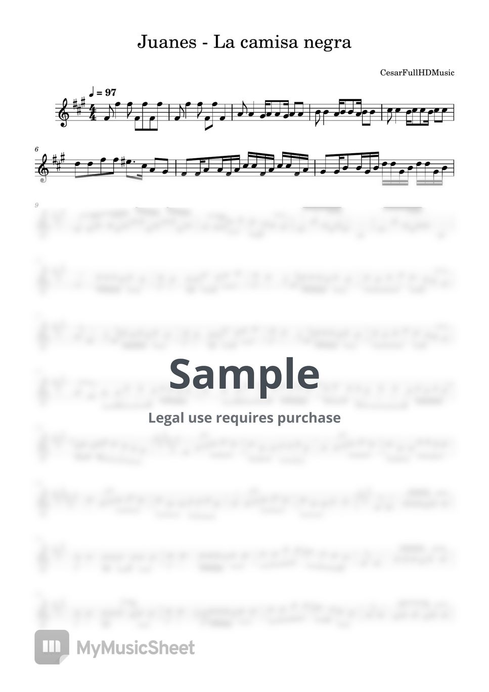 Juanes - La camisa negra Sheets