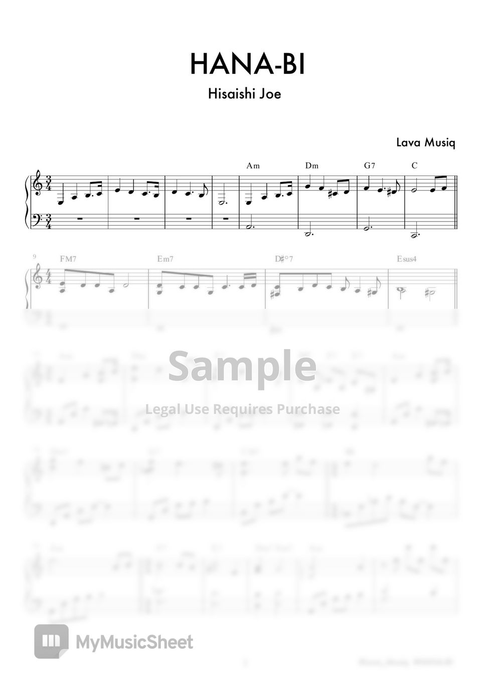 Hisaishi Joe - HANA-BI (Easy ver.) Sheets by Lava