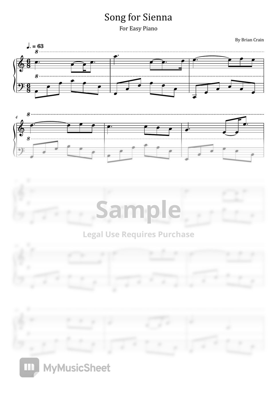 Brian Crain Song For Sienna For Easy Piano Sheets By Poon