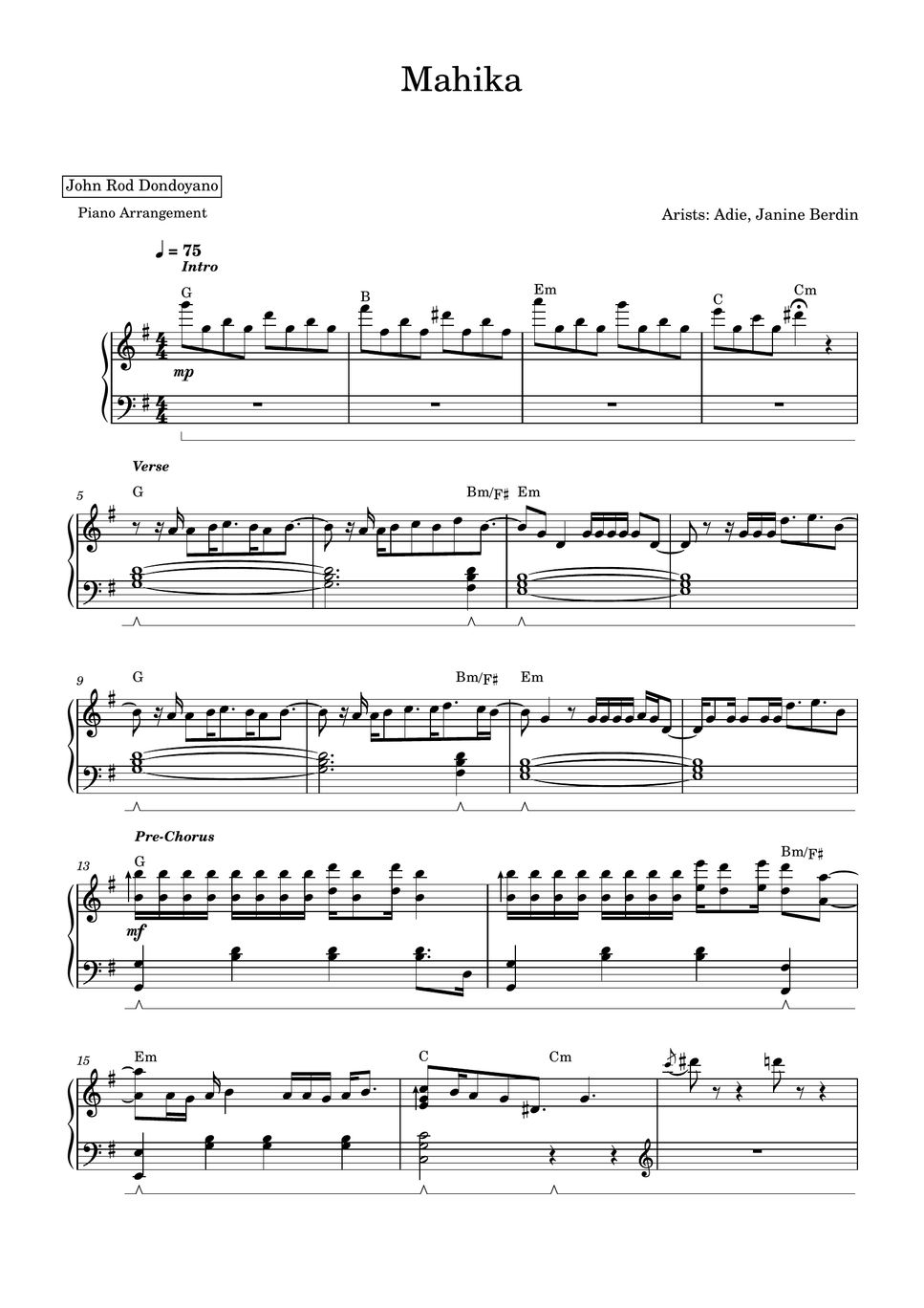 Adie, Janine Berdin - Mahika (PIANO SHEET) Notenblatt by John Rod Dondoyano