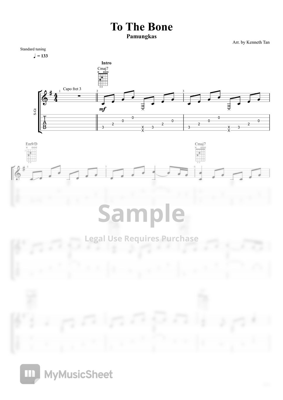 Pamungkas | Fingerstyle Guitar - To The Bone Sheets by Kenneth Acoustic