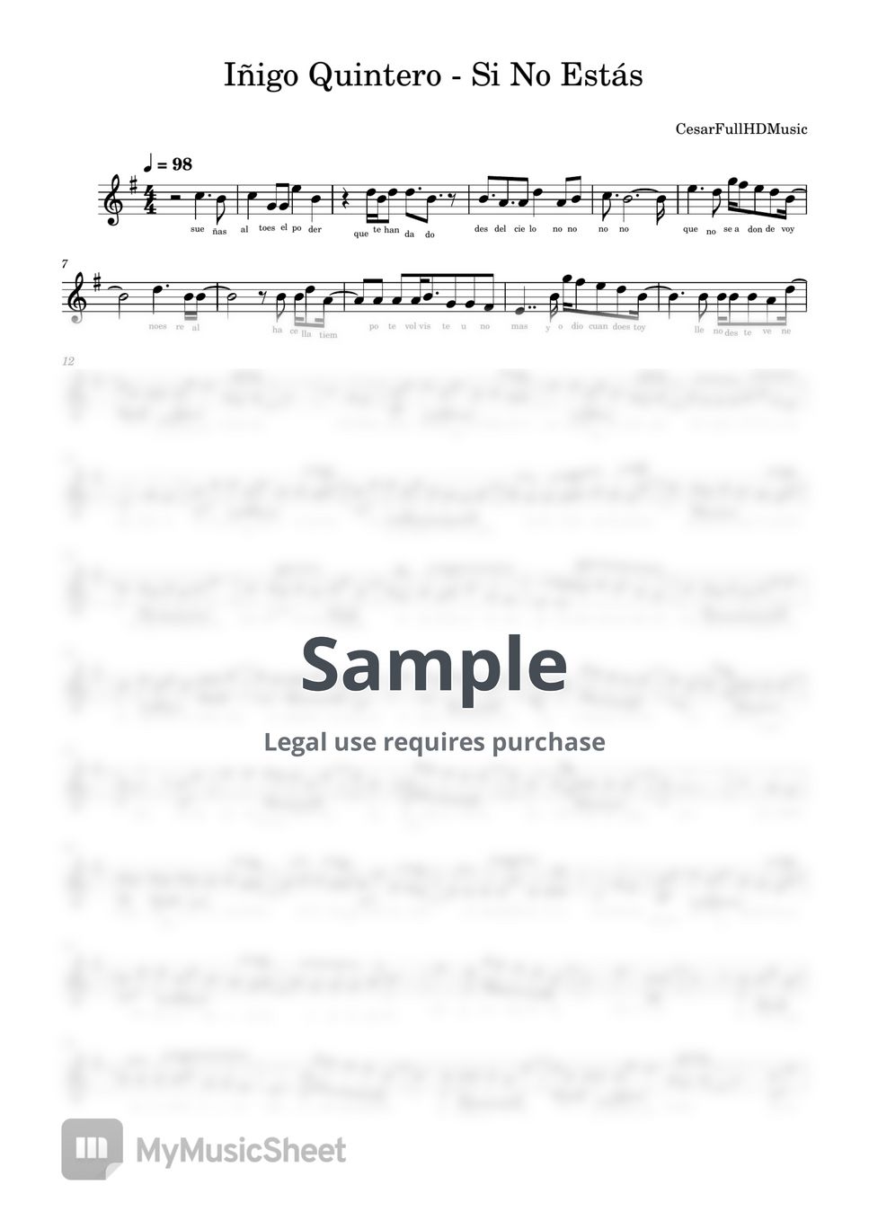 Iñigo Quintero - Si No Estás Partition