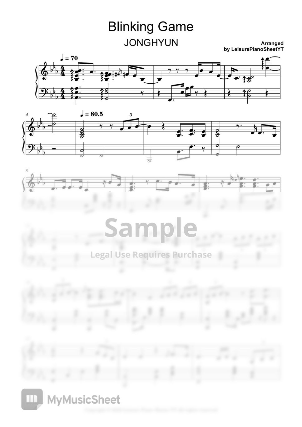 Jonghyun 종현 - Blinking Game 눈싸움 Sheets by Leisure Piano Sheets