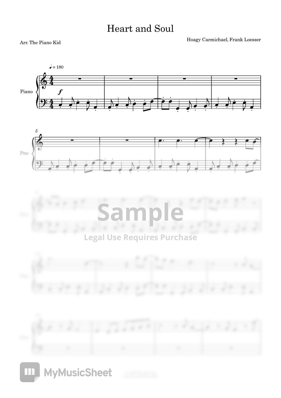 Hoagy Carmichael - Heart and Soul (For Solo Piano) Sheets by The Piano Kid