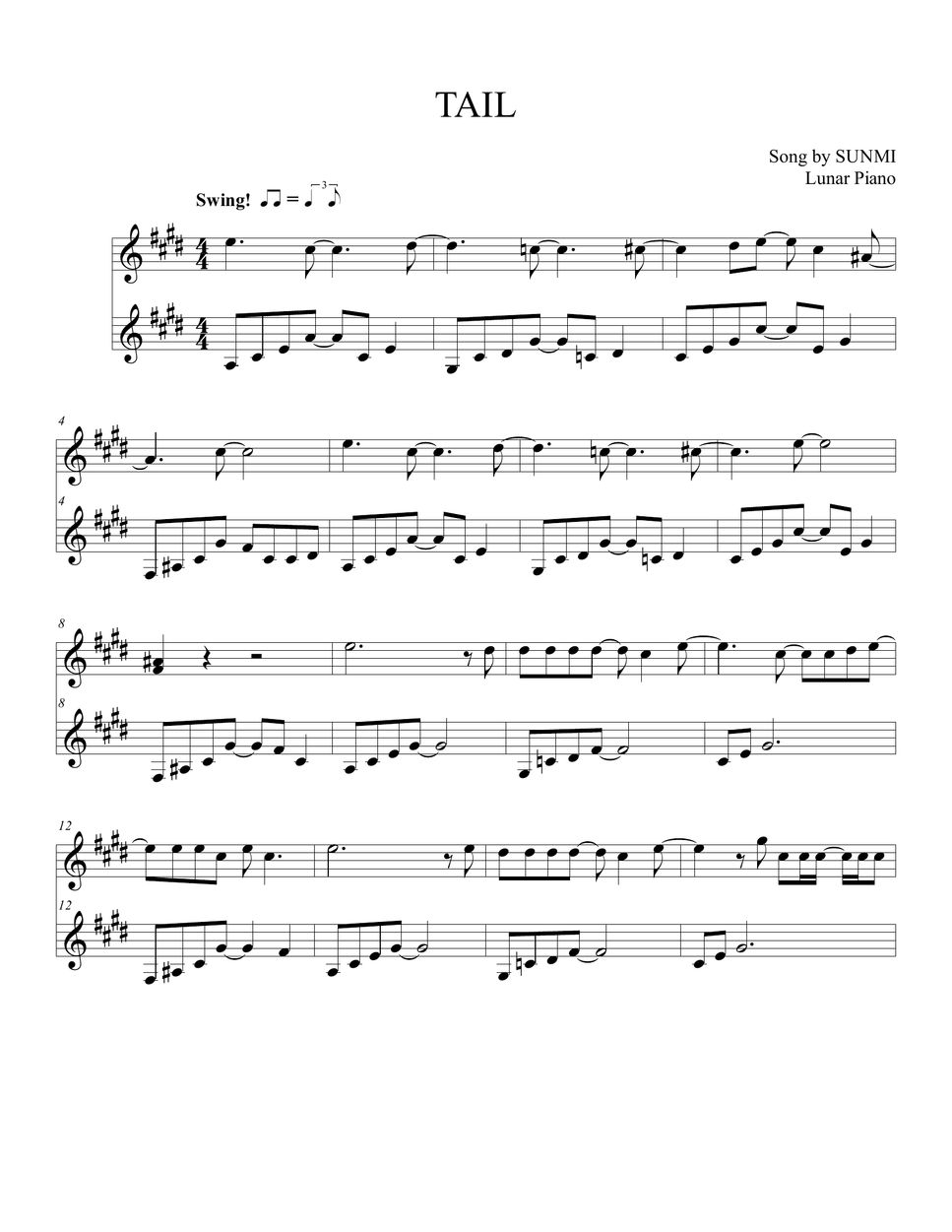 SUNMI - TAIL Sheets by Lunar Piano