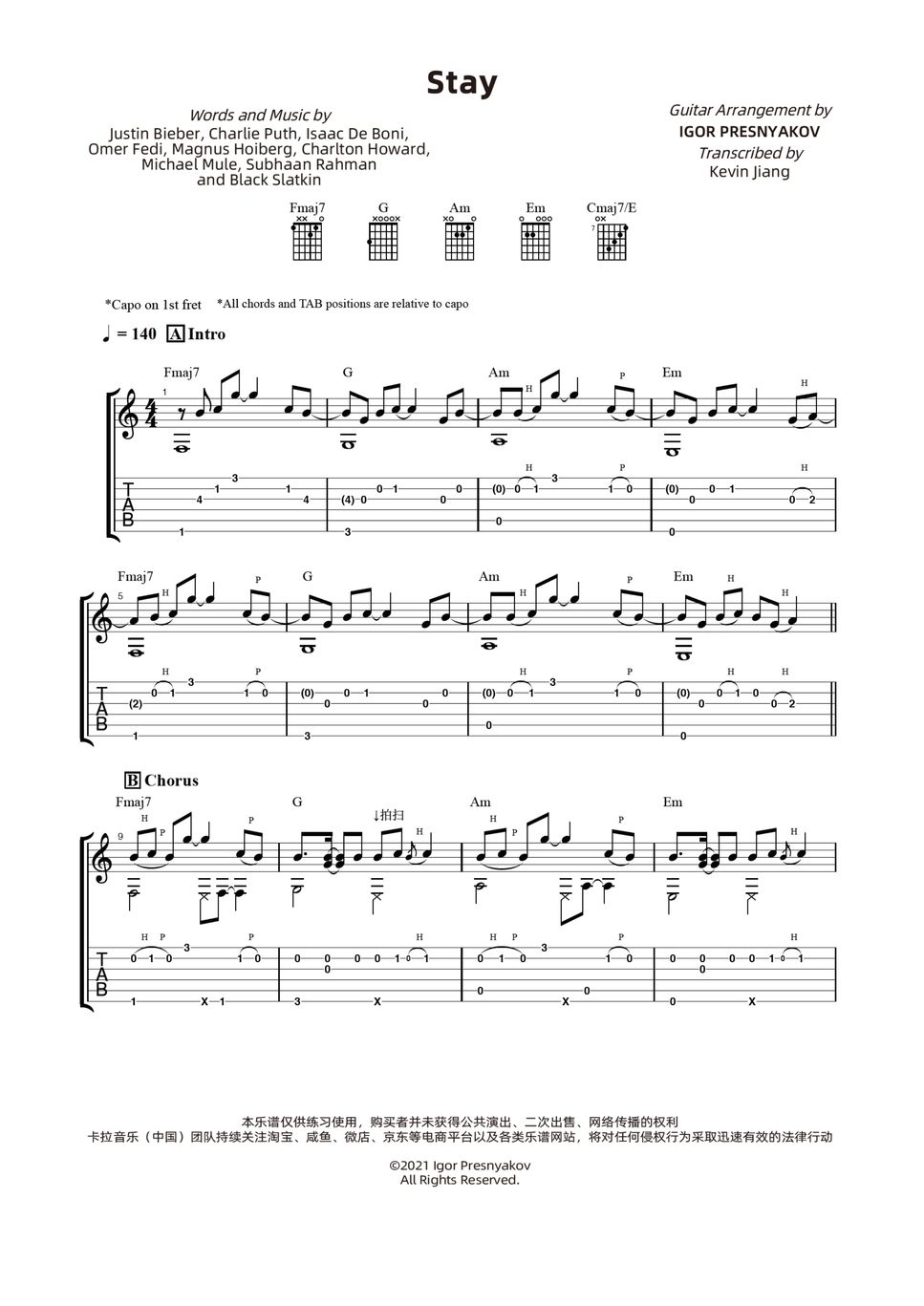 Justin Bieber The Kid LAROI Stay Tab 1staff By Igor