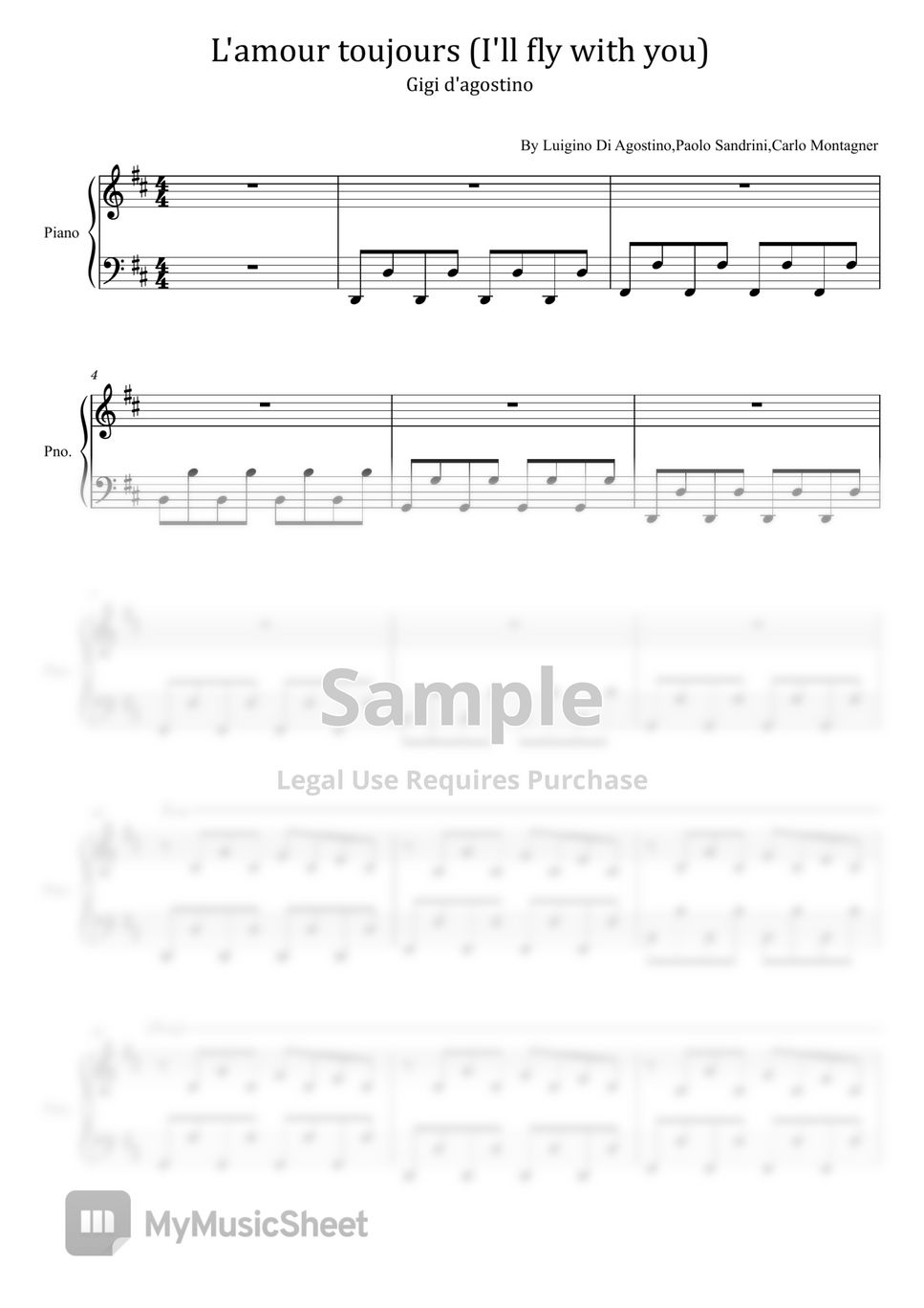 Gigi D'Agostino - L'amour toujours (I'll fly with you) (For Easy Piano) Sheet Music by poon