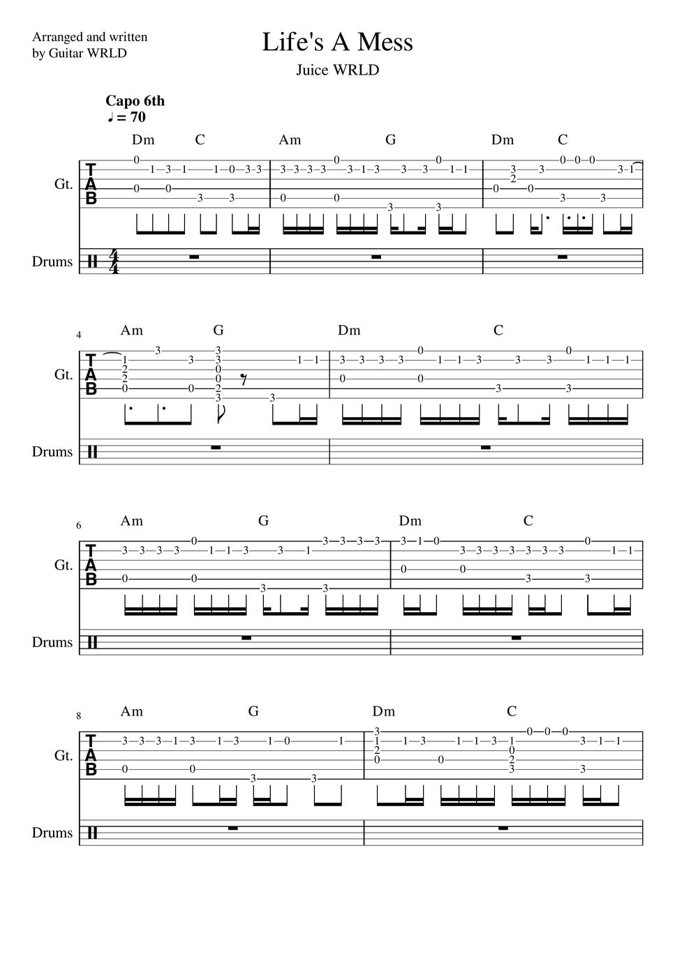 Juice WRLD - Life's A Mess Sheets by Guitar WRLD