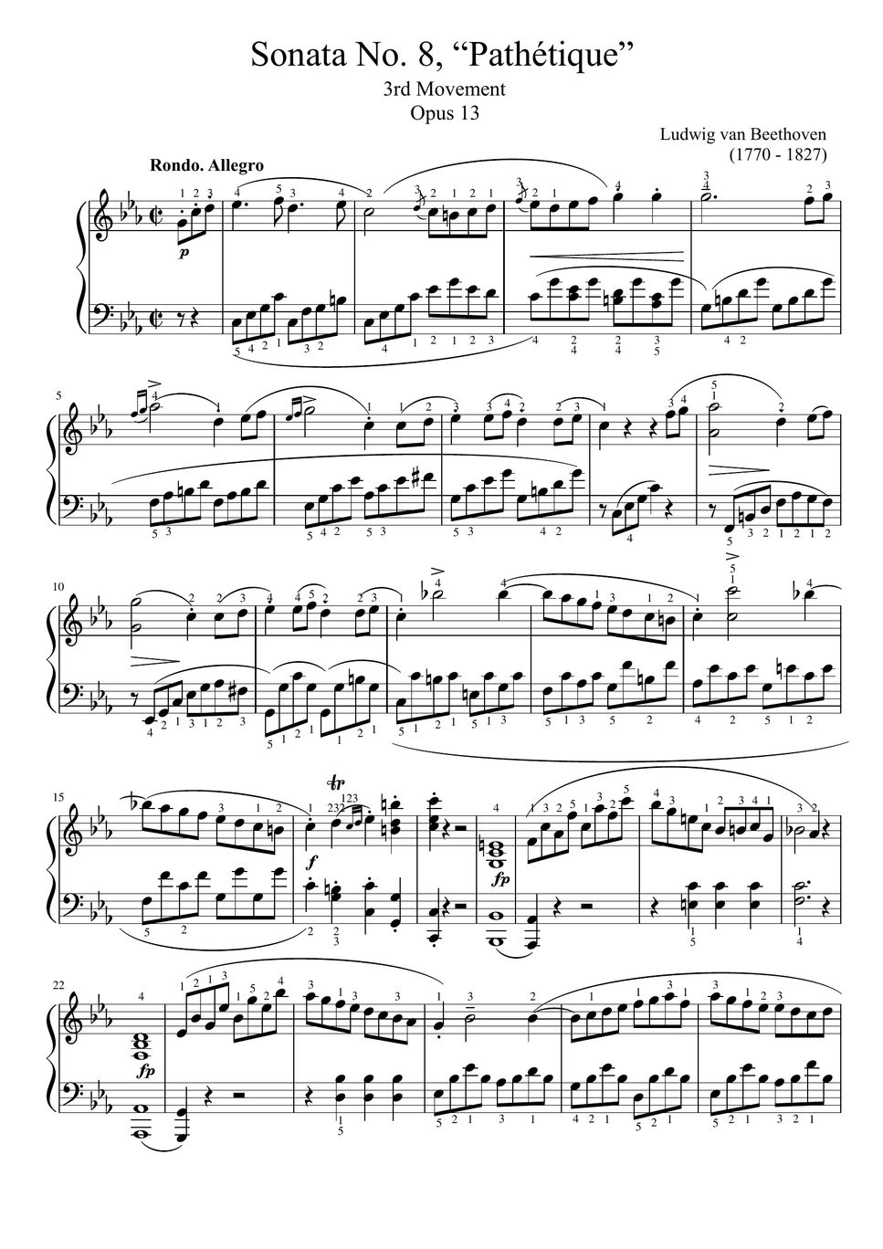 Ludwig van Beethoven - Piano Sonata No. 8, “Pathétique” (3rd Movement Op.13 - Original With ...
