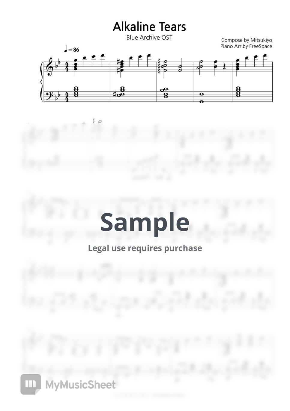 블루아카이브 - Alkaline Tears (미사키 메모리얼 OST) 乐谱 by 자유로운 공간