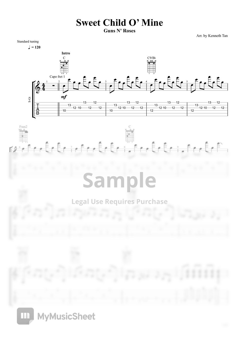 Guns N' Roses | Fingerstyle Guitar - Sweet Child O’ Mine Sheet Music by ...