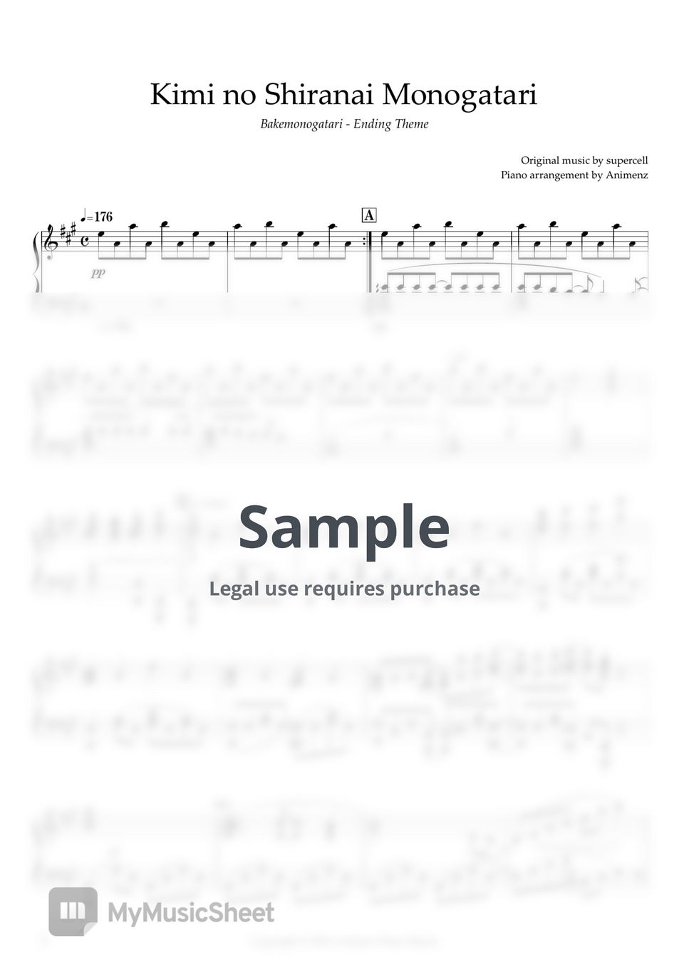 supercell - Kimi no Shiranai Monogatari (Bakemonogatari OP) Sheet Music ...