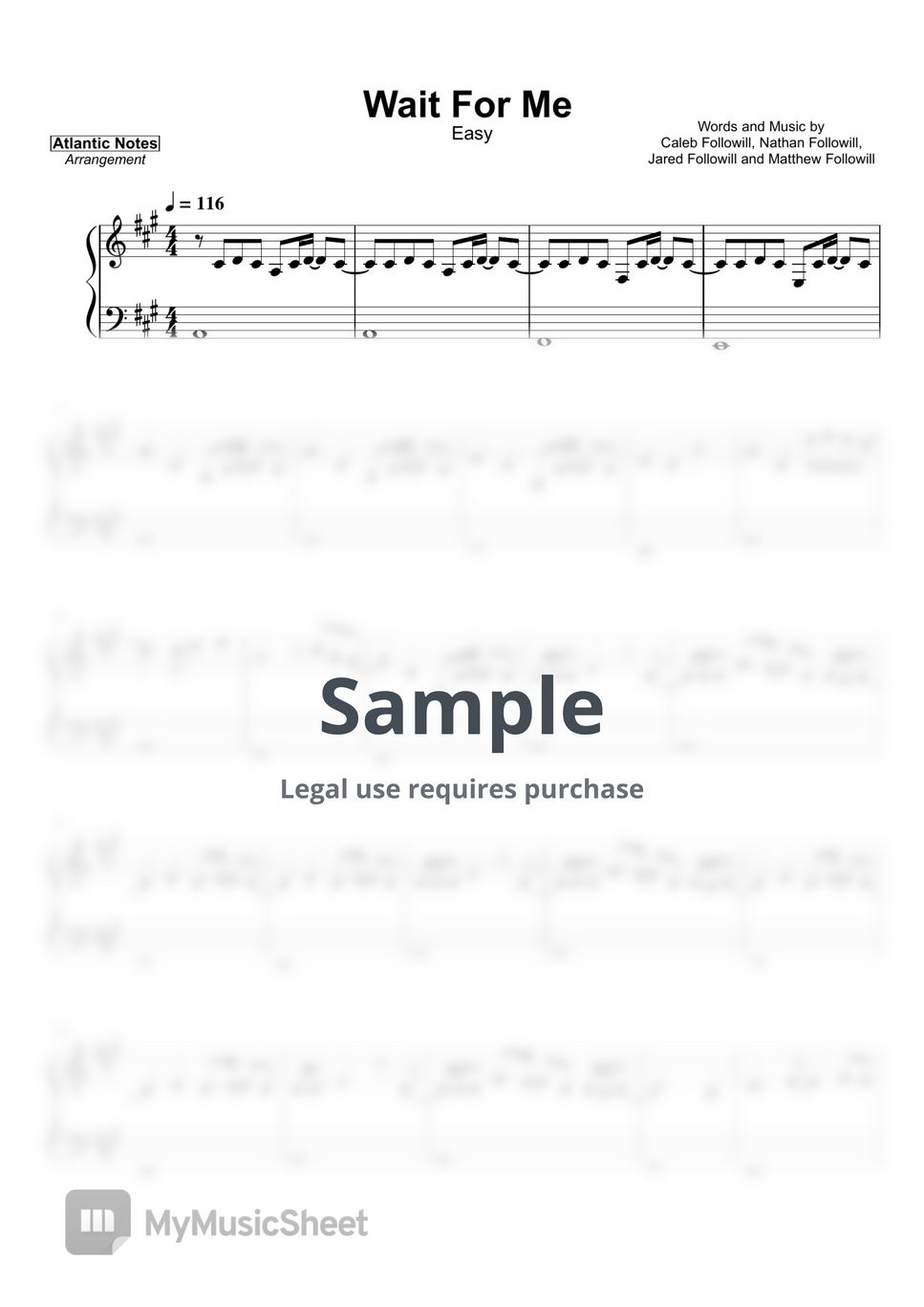Kings of Leon - Wait For Me Partitura by Atlantic Notes