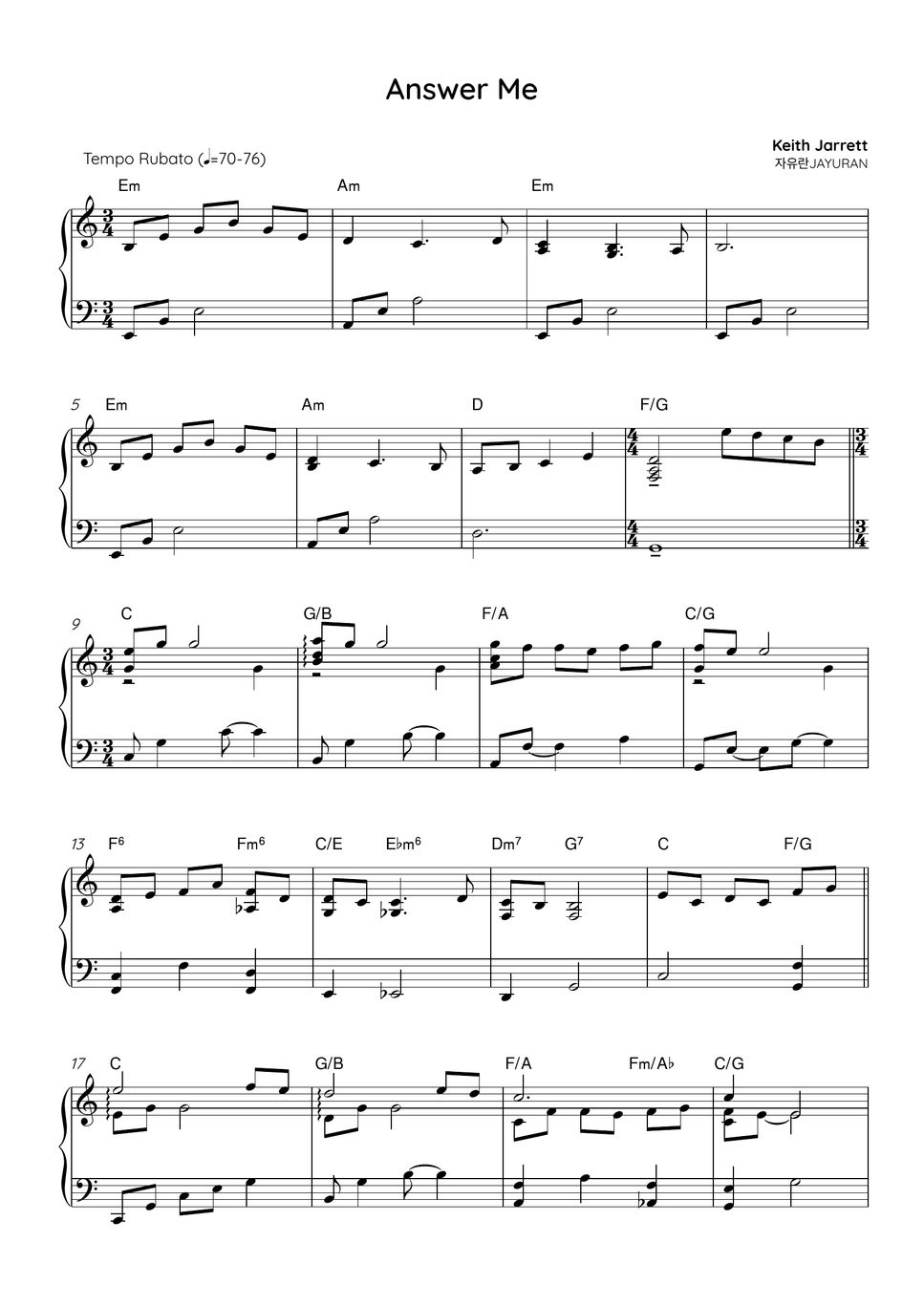 Keith Jarrett - Answer Me 악보 by JAYURAN