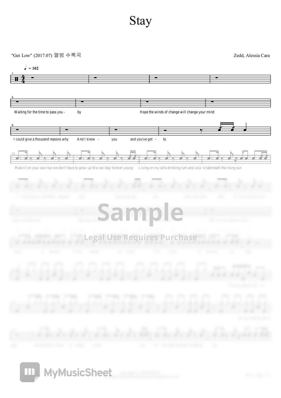 Zedd - Stay 악보 by COPYDRUM