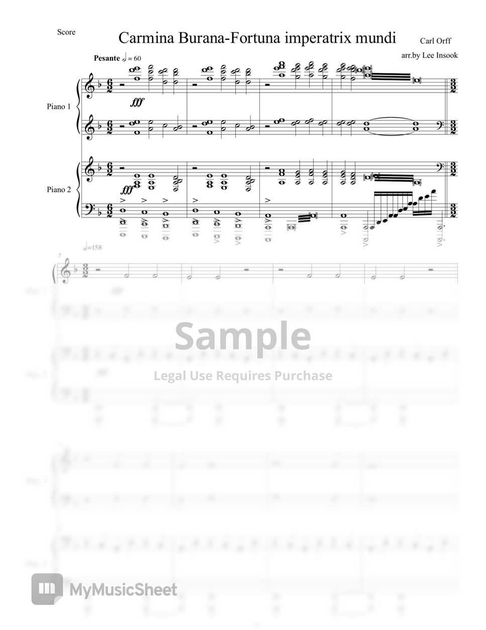 Carl Orff - Camina Burana (4hands) 楽譜 by Lisamusic