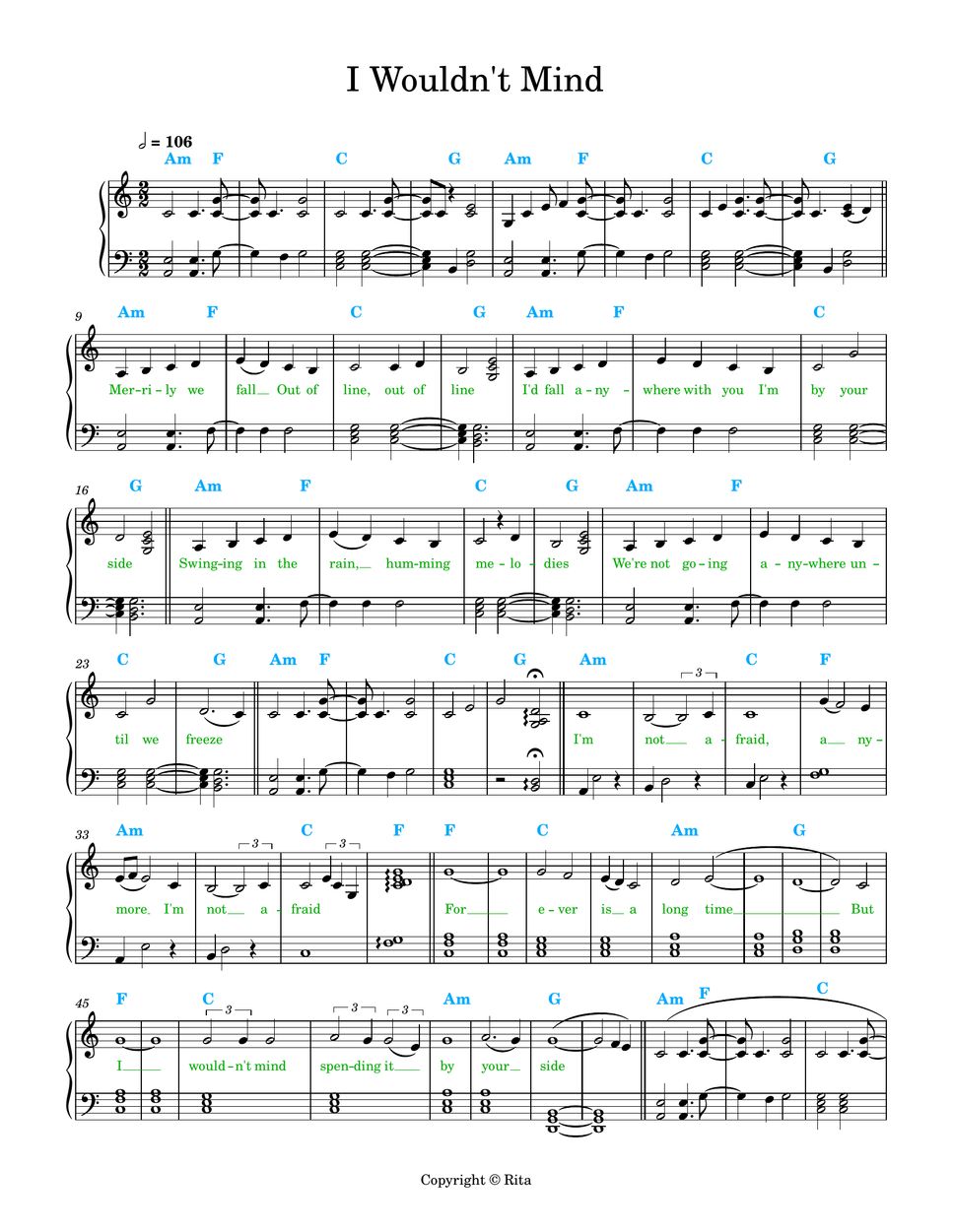 He Is We - I Wouldn't Mind (Lyrics, chords) 악보 by Rita B