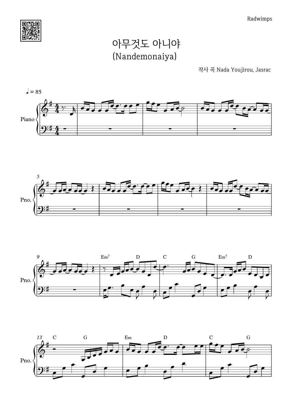 RADWIMPS - 아무것도 아니야(Nandemonaiya) (Easy Ver.) Sheets by PIANOiNU