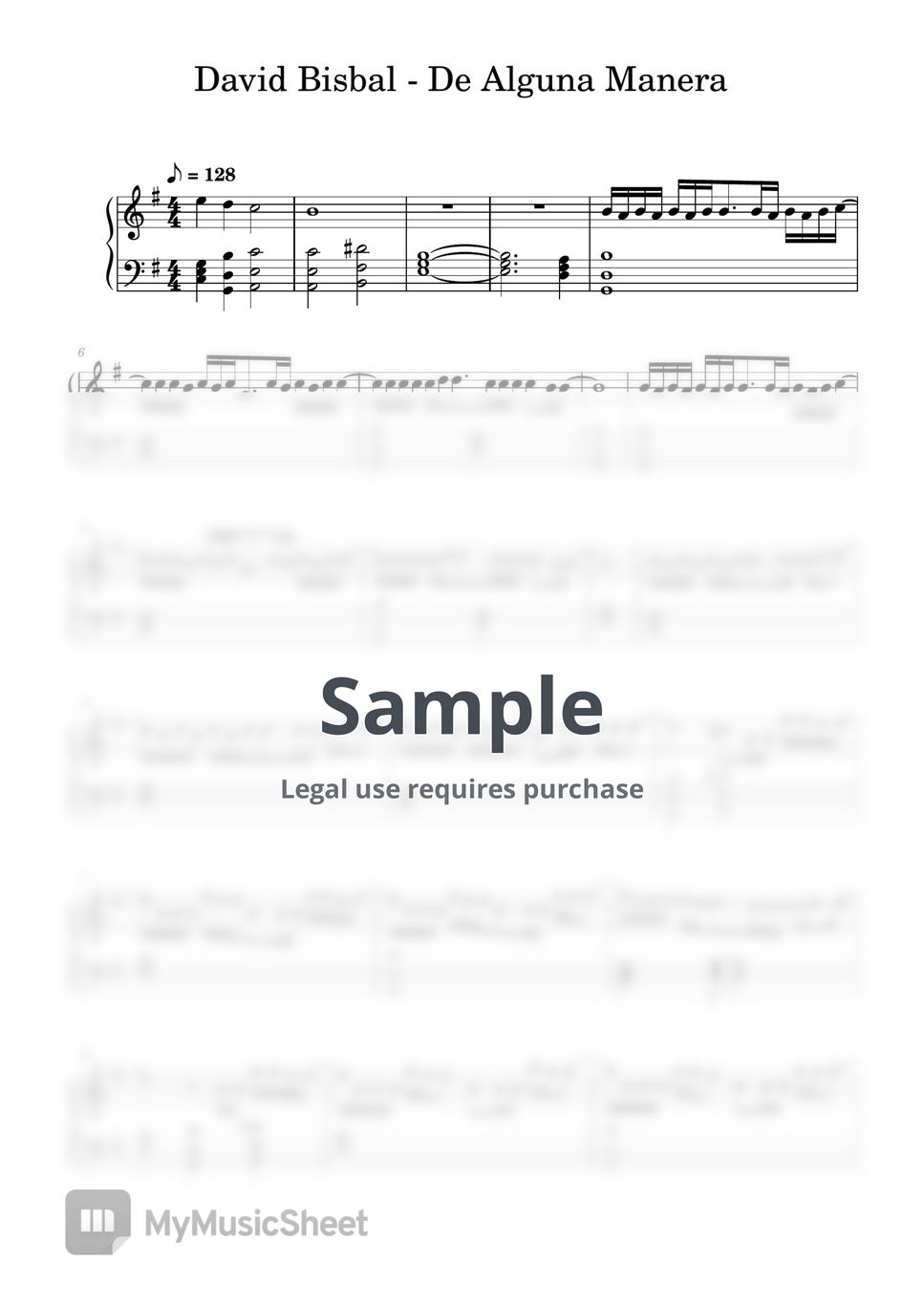David Bisbal - De Alguna Manera Sheets