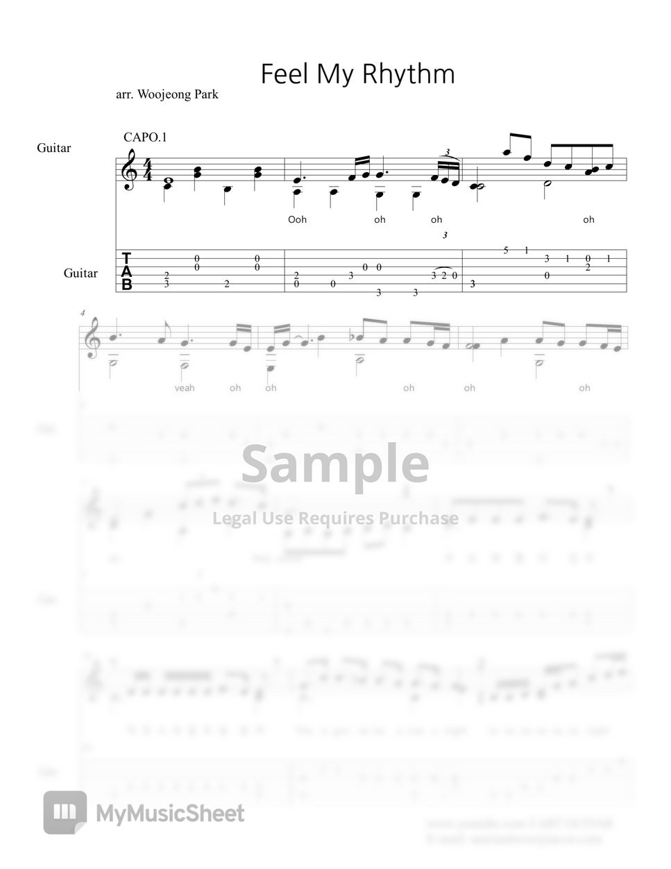 레드벨벳 - Feel My Rhythm (기타 타브 악보) 악보 by 박우정