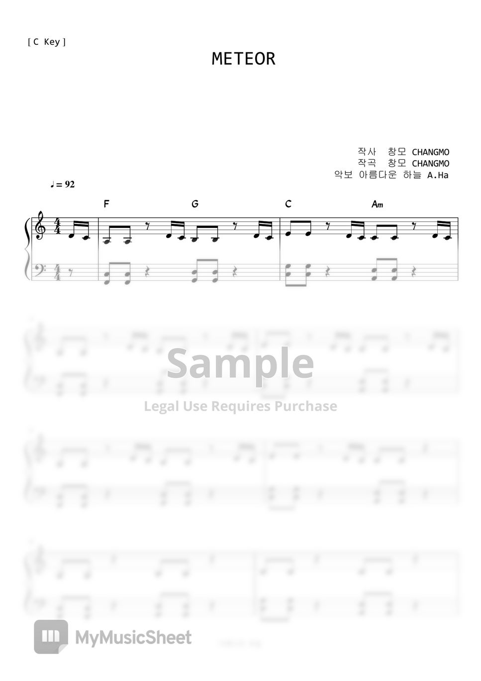 창모CHANGMO - METEOR (Level 1 - C Key) Sheet Music by A.Ha