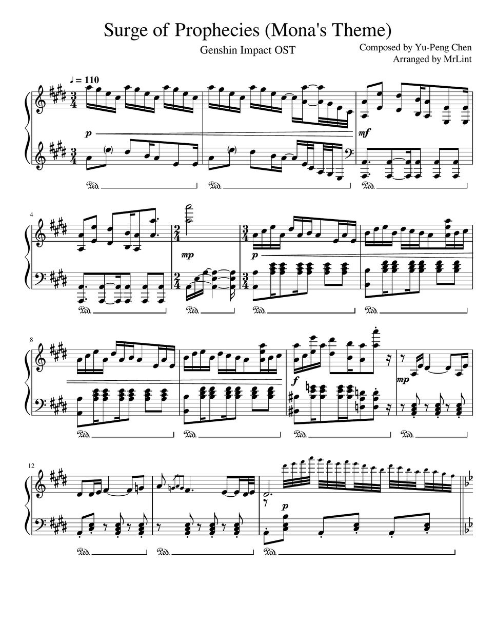 Yu-Peng Chen - Surge of Prophecies (Genshin Impact OST) Sheet by MrLint