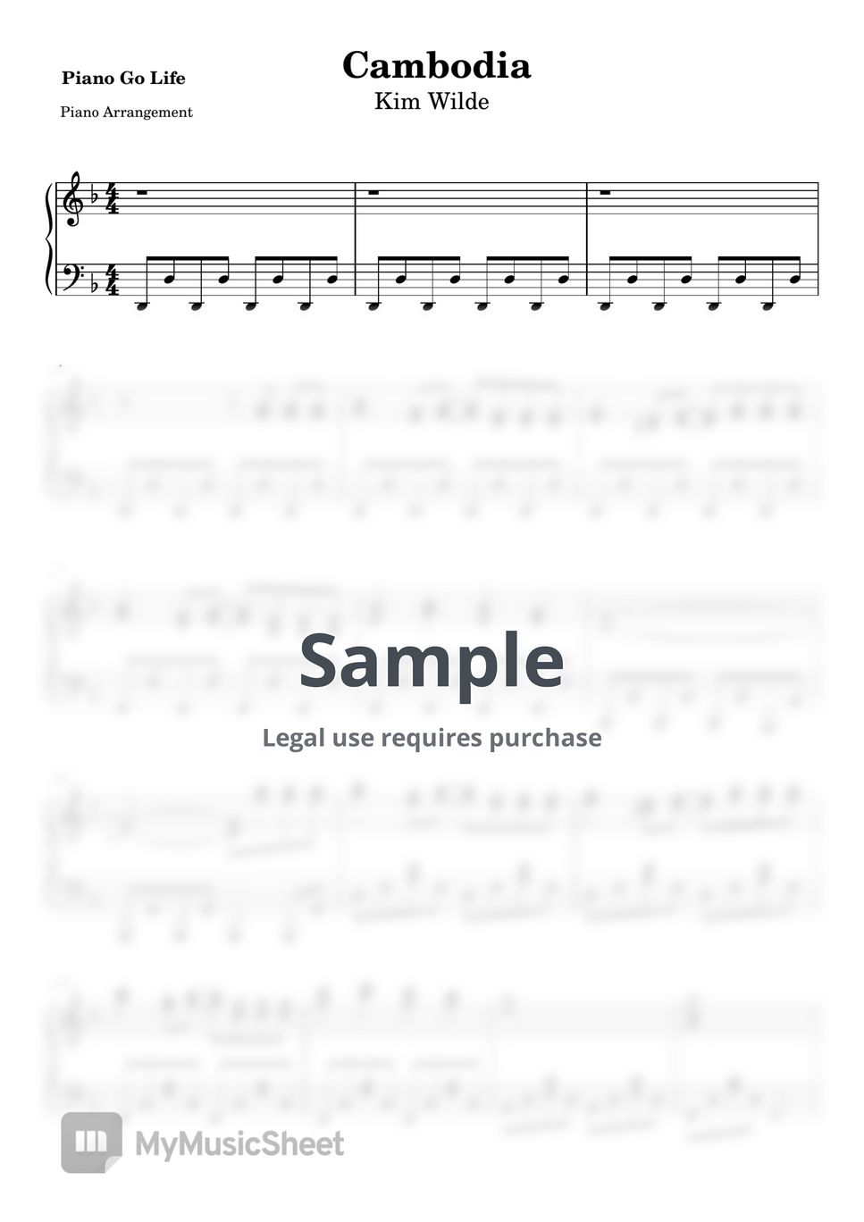 Kim Wilde - Cambodia Sheet Music by Piano Go Life