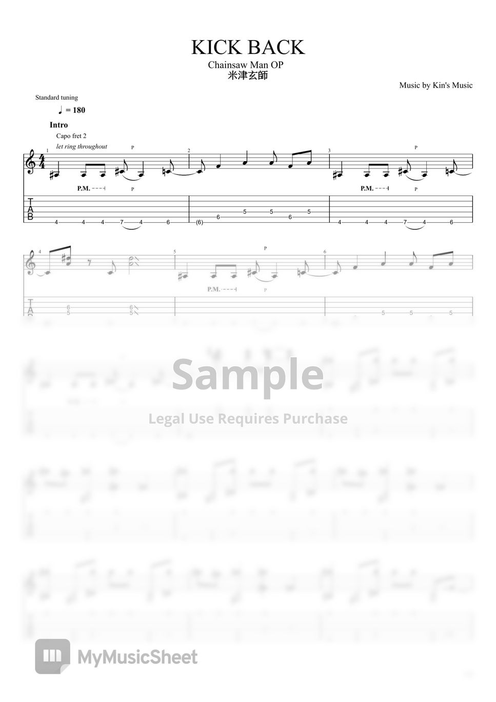 米津玄師 - KICK BACK [Easy Guitar Fingerstyle For Beginner] Sheet Music by ...