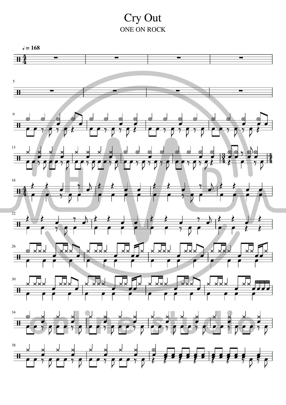 ONE OK ROCK - Cry Out (Drum) Sheet by HMD online studio
