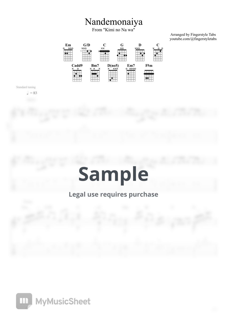 RADWIMPS - (Kimi no Na wa / Your Name) Nandemonaiya なんでもないや (Fingerstyle) Sheets by Fingerstyle Tabs