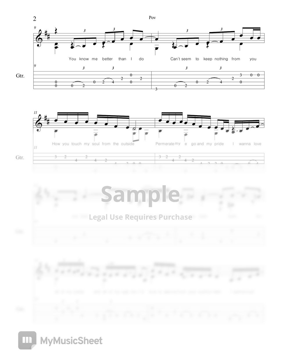 ariana grande - pov (Guitar Tab) Partitur by Woojeong Park