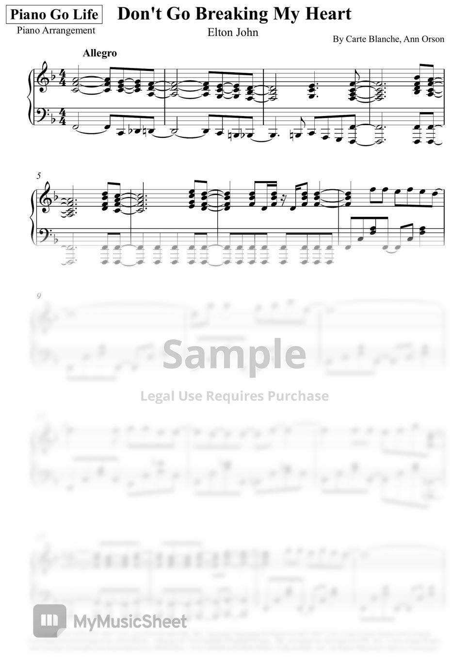 Elton John Dont Go Breaking My Heart Sheet By Piano Go Life