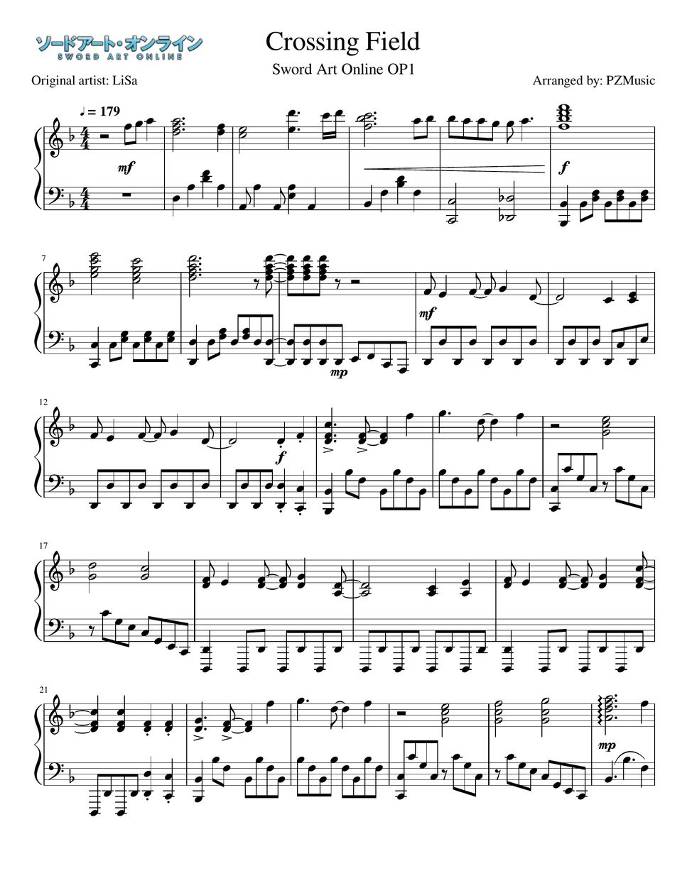 LiSa - Crossing Field - Sword Art Online OP1 Sheets by PZM²usic