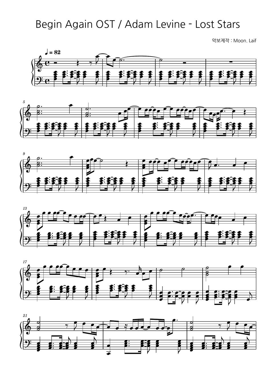 Begin Again OST - Lost Star Sheets by Moon. Laif