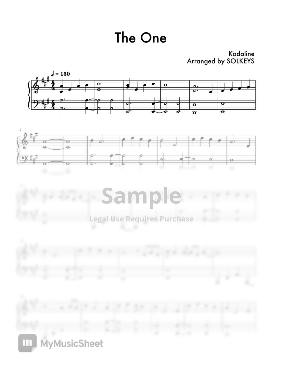 Kodaline - The One Sheet Music by SolKeys