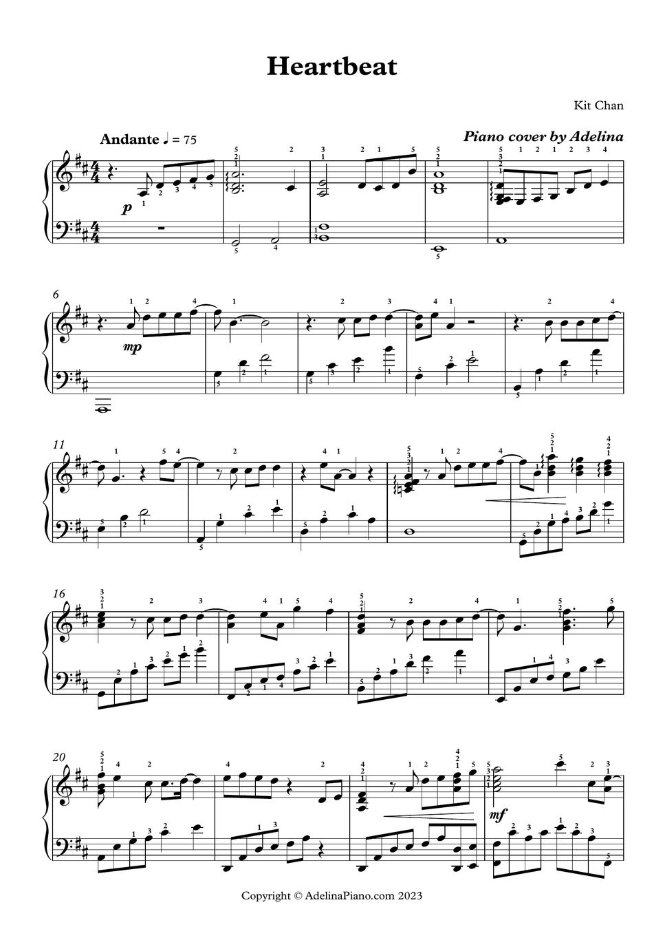 Kit Chan - Heartbeat Sheets by Adelina Piano