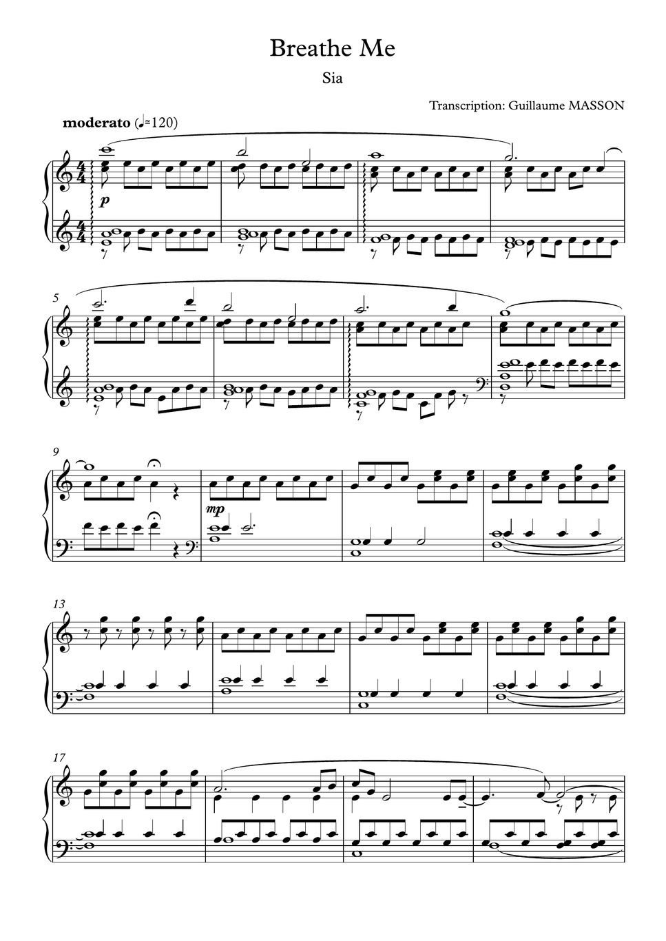 Sia - Breathe me Sheet by Guillaume Masson