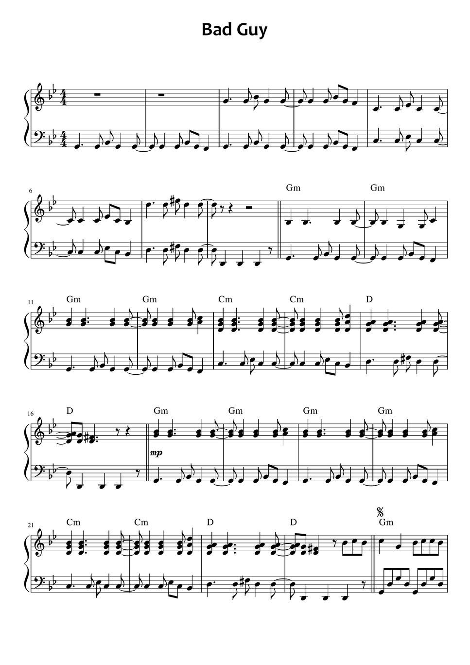 Billie EIlish - Bad Guy (with backing track) Sheet by Michael Uglymen